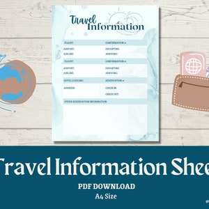 Travel Information Sheet Printable Travel Info Tracker - Etsy
