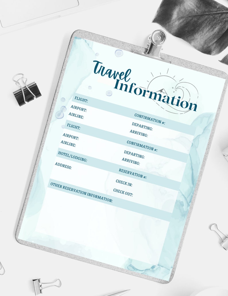 Travel Information Sheet | Printable Travel Info Tracker | Travel ...