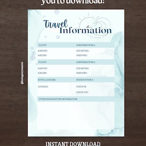 Travel Information Sheets | Printable Travel Info Trackers | Travel ...