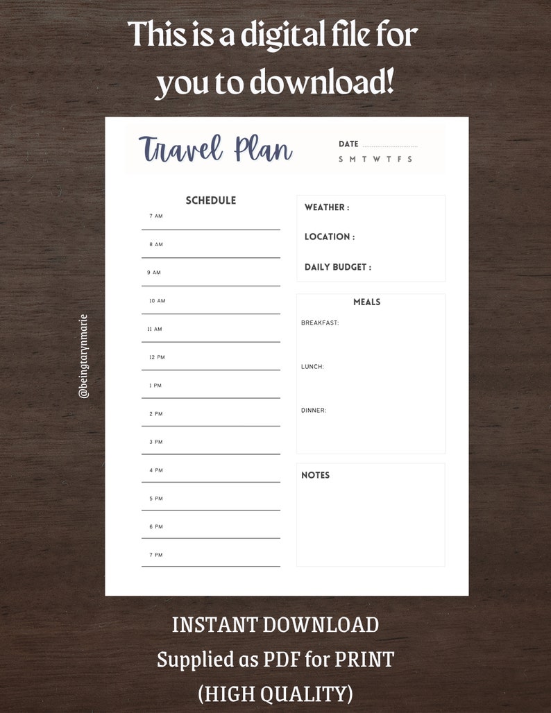 Printable Vacation Itinerary | Printable Travel Planner | Travel ...