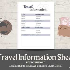 Travel Information Sheet Printable Printable Travel Info - Etsy