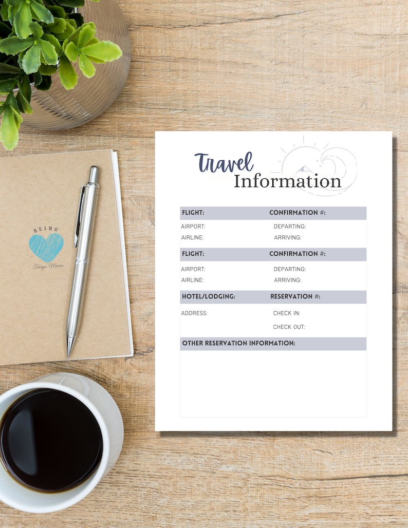 Travel Information Sheets | Printable Travel Info Trackers | Travel ...