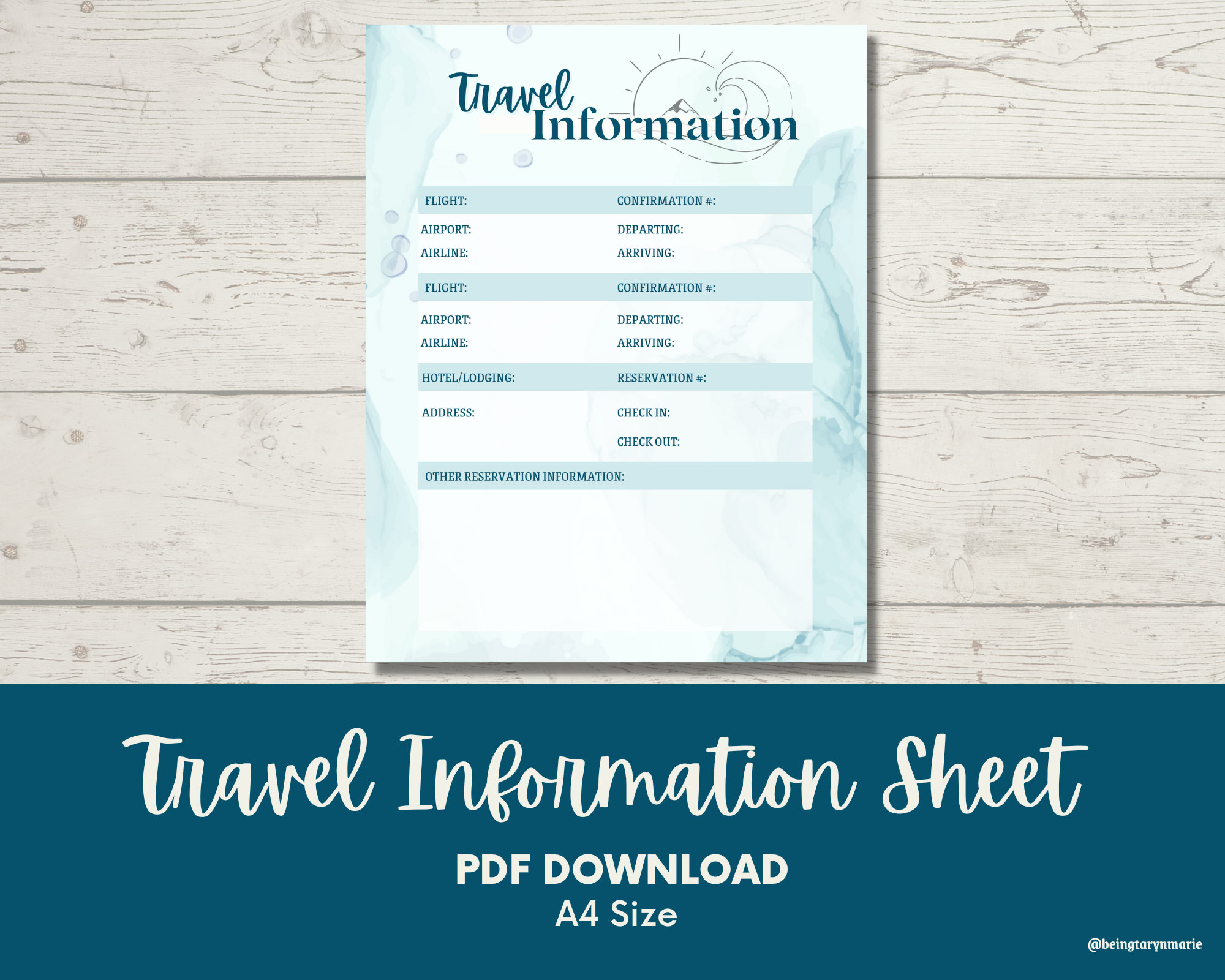 Travel Information Sheet | Printable Travel Info Tracker | Travel ...