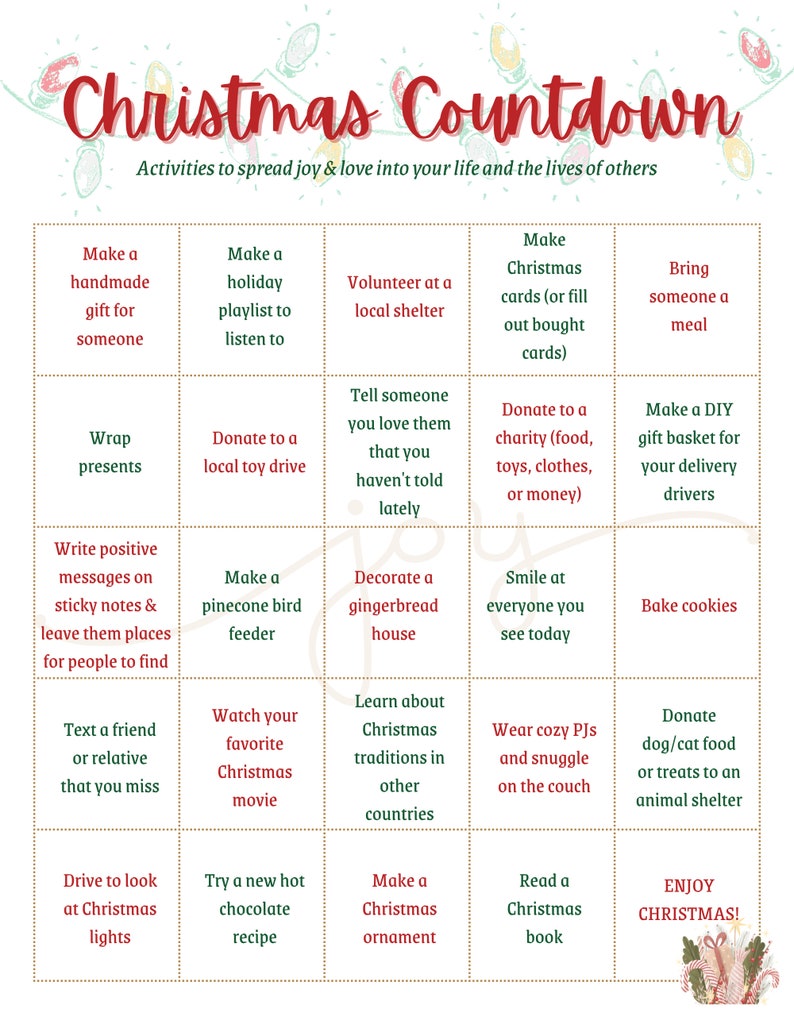 Christmas Countdown Calendar | Christmas Advent Calendar | Printable ...