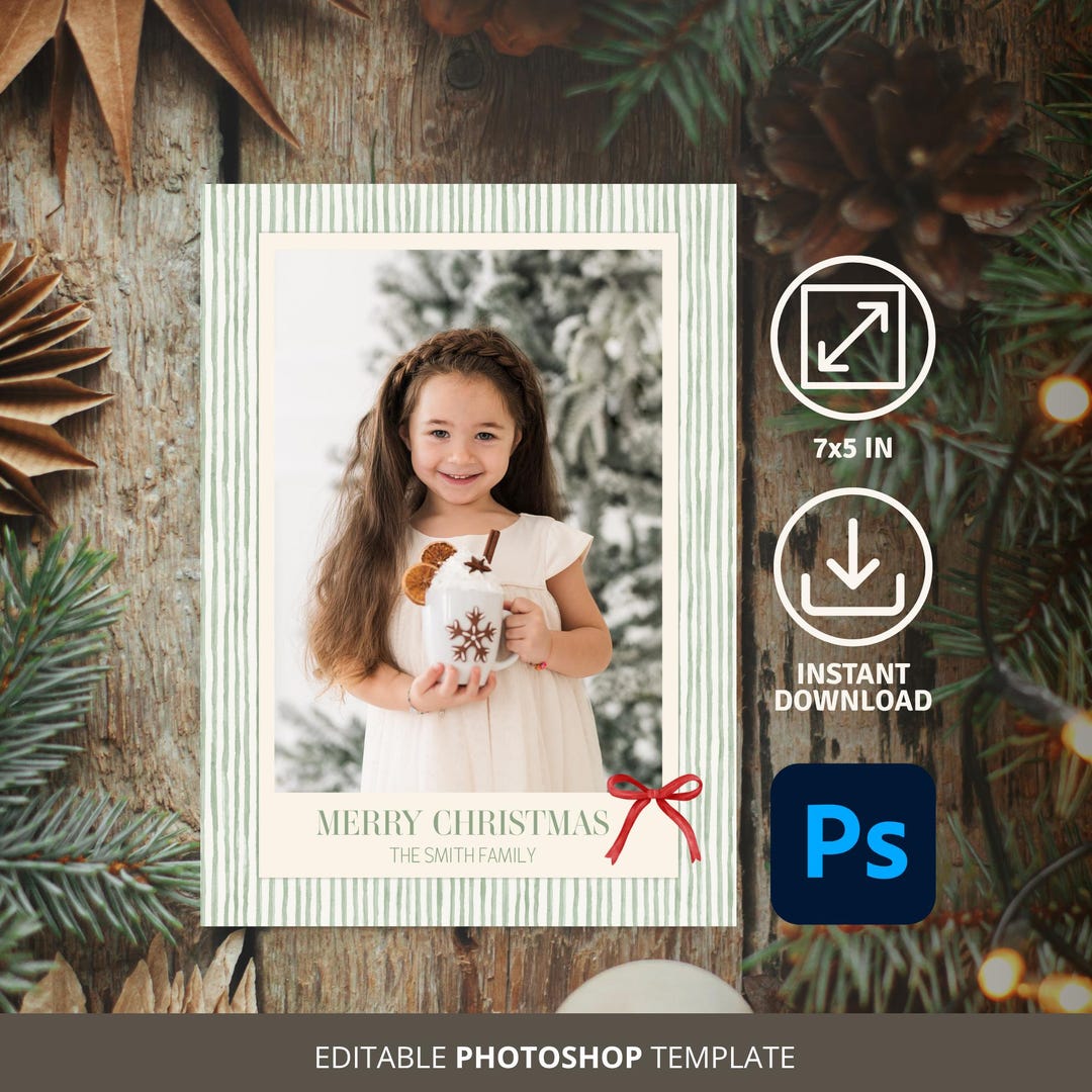 Christmas Photo Card Photoshop Template: 5x7 Holiday Card (digital ...