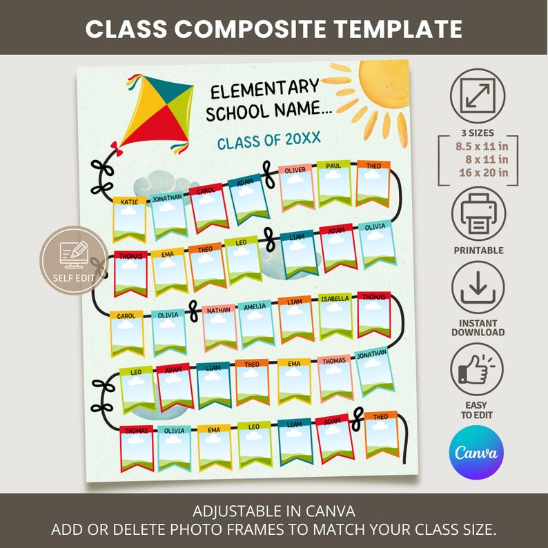 Editable Class Photo Collage Template | Canva Yearbook Page (digital ...