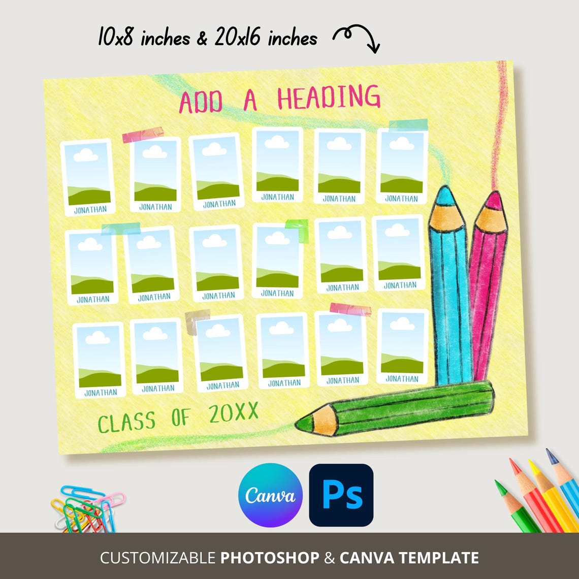 School Class Photo Collage Template: Canva & Photoshop (digital ...