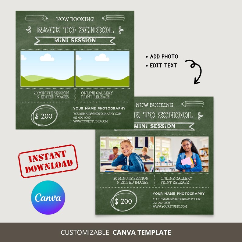 Back to School Mini Session Template: Chalkboard Canva Flyer (5x5 in ...