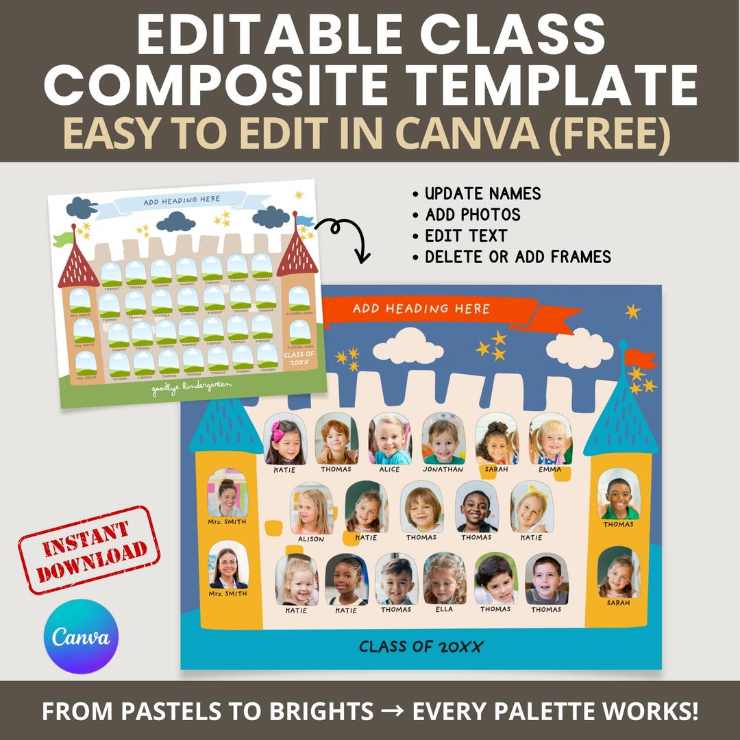 Preschool Class Photo Collage Template: Canva Class Composite (digital ...