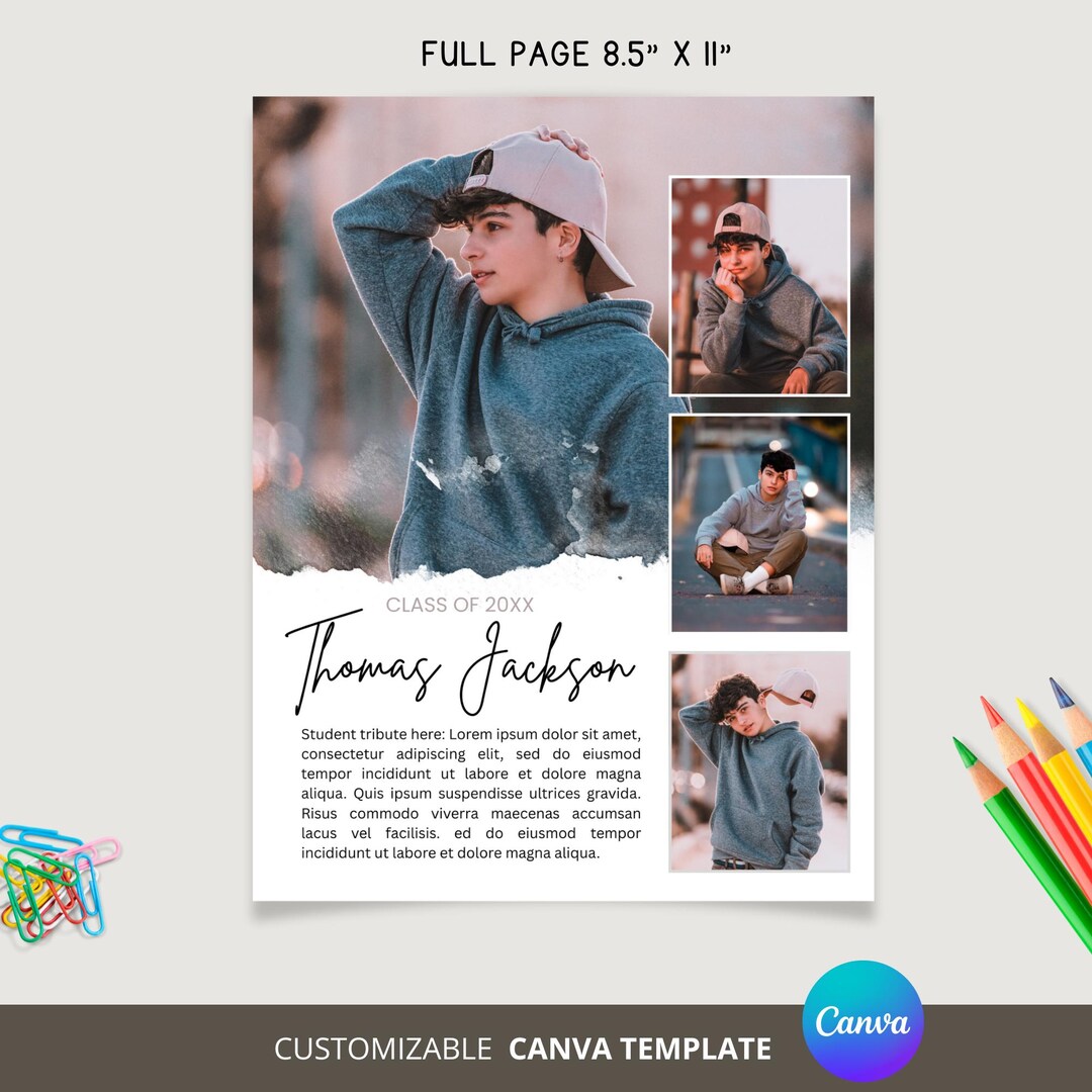 Editable Full Page Graduation Yearbook Ad Template Canva Senior Middle ...