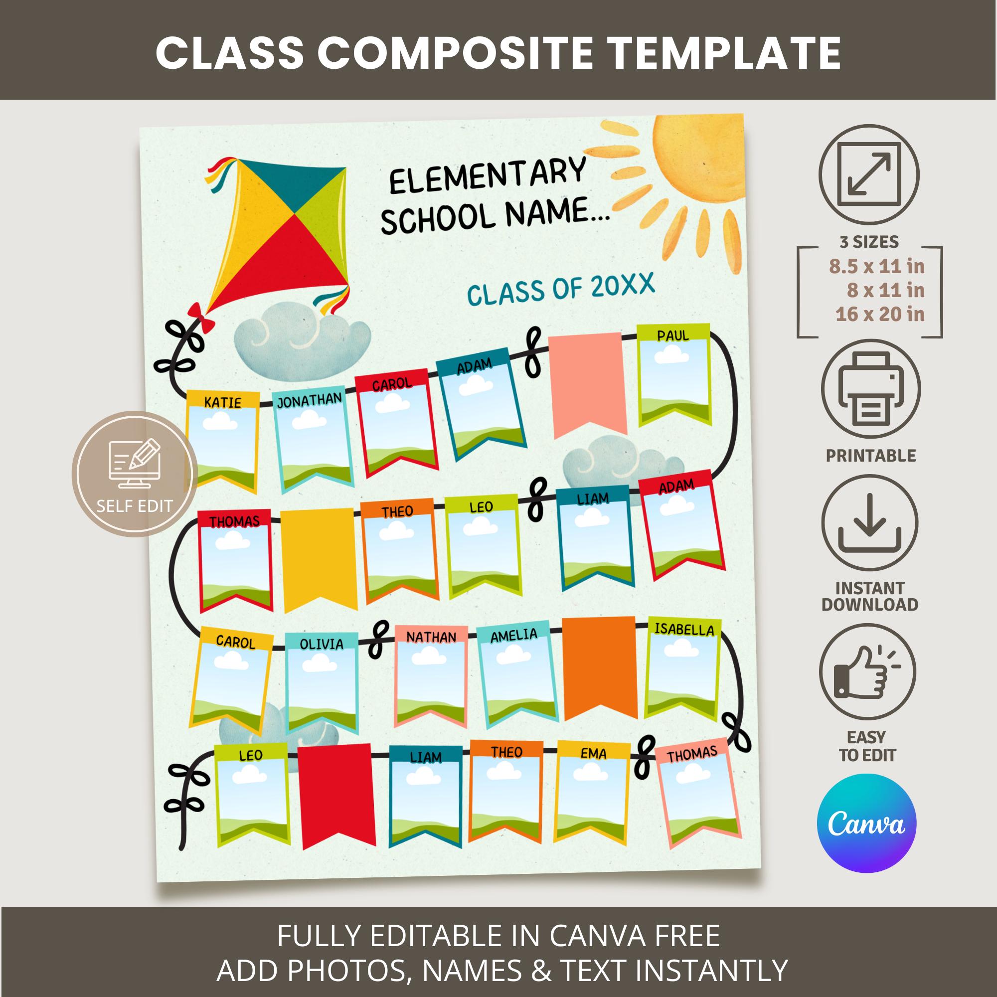 Editable Class Photo Collage Template | Canva Yearbook Page (digital ...