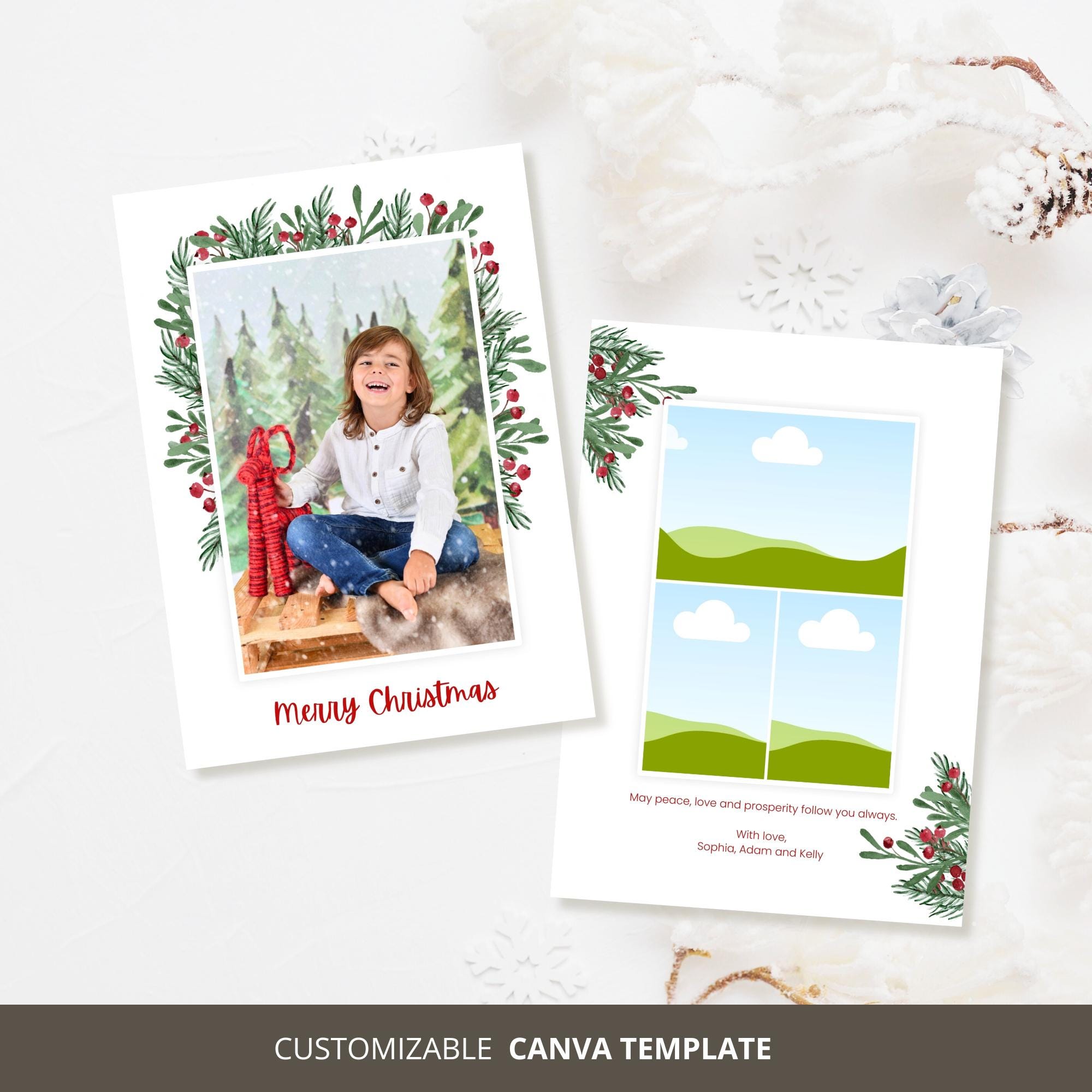 Christmas Card Canva Template, Holiday Card Canva Template, Christmas ...