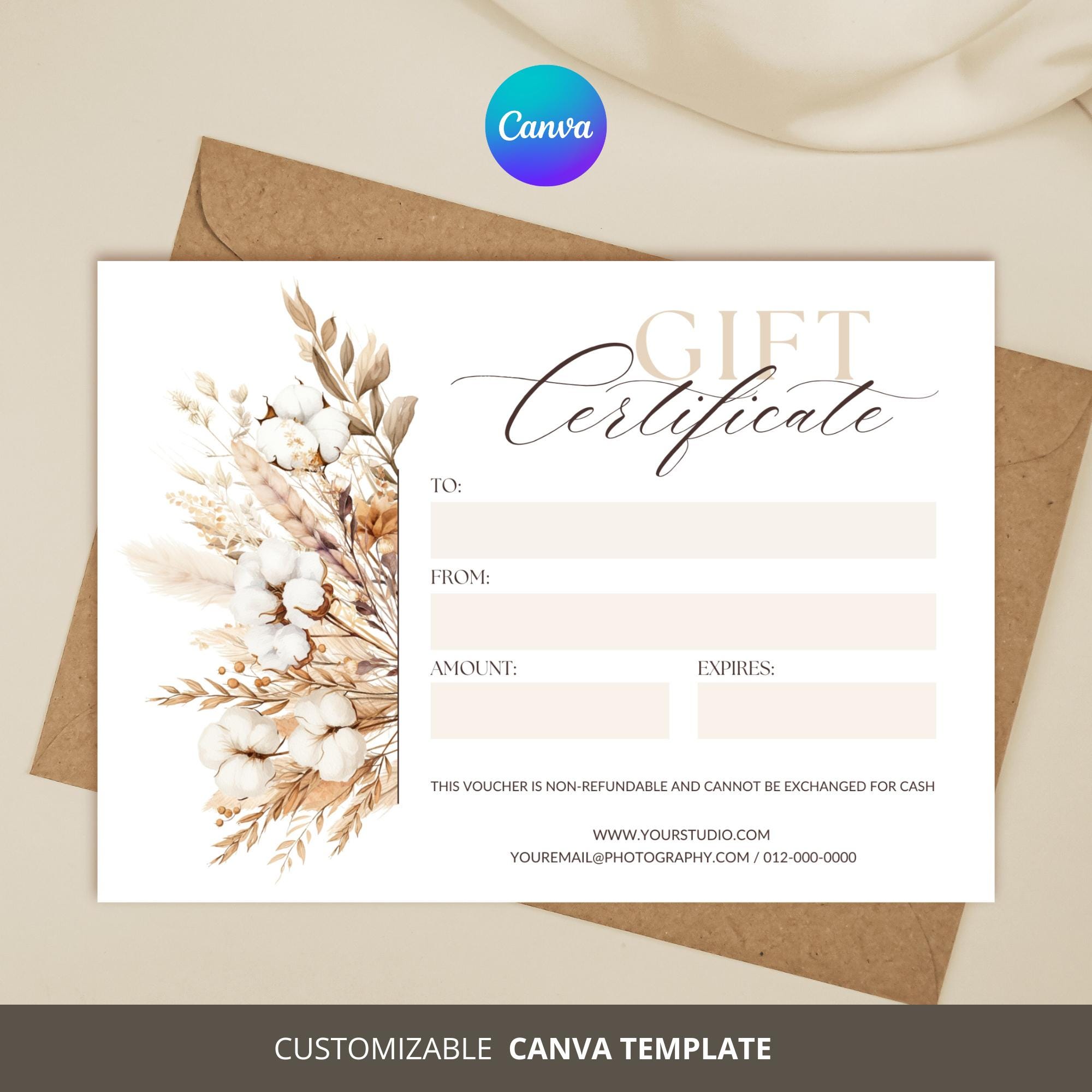 Floral Gift Certificate Template: Boho Business Voucher (canva Editable ...