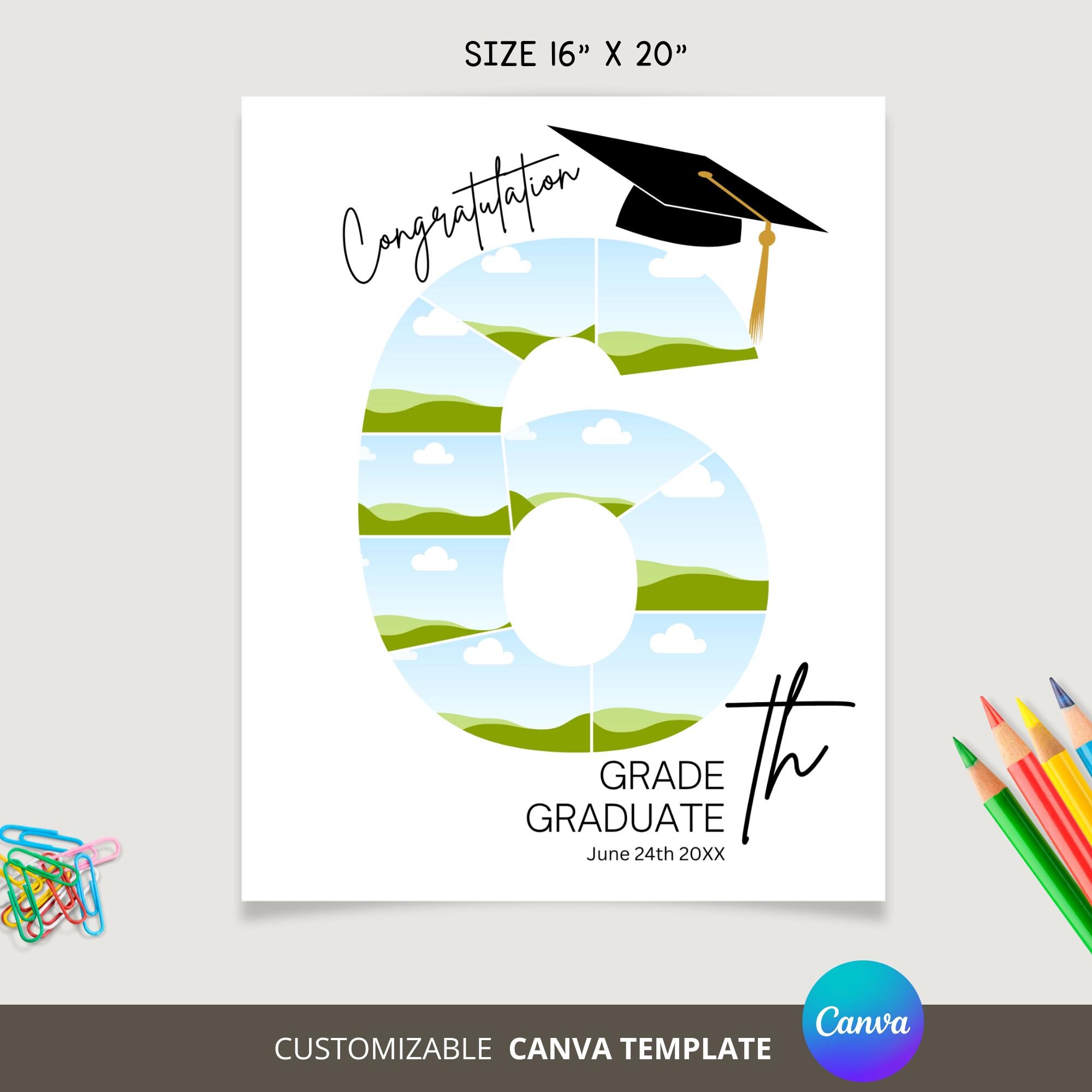 Sixth Grade Graduation Photo Collage Poster: Editable Canva Template ...
