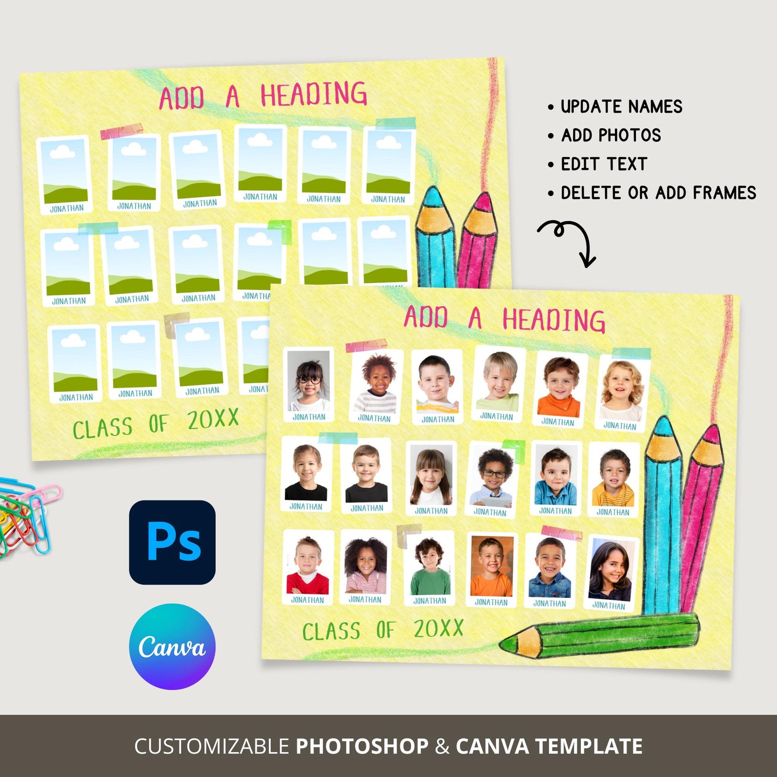 School Class Photo Collage Template: Canva & Photoshop (digital ...