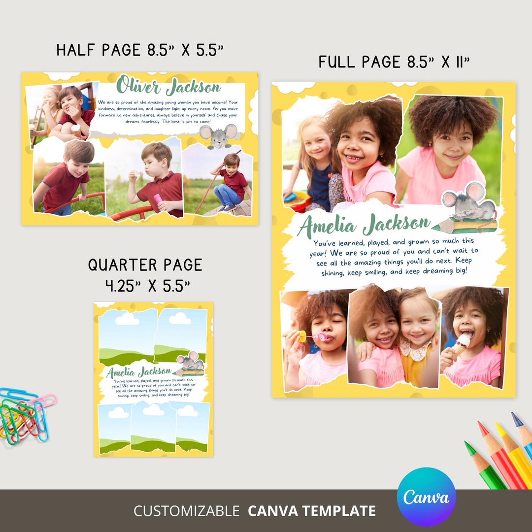 Editable Elementary School Yearbook Ad Template: Canva Tribute (digital ...