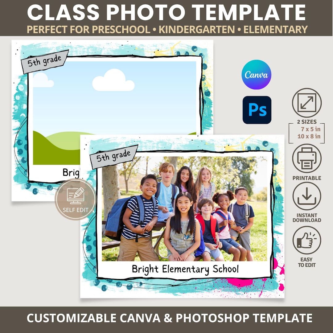 School Class Photo Template | Editable Canva, Photoshop Frame (digital ...