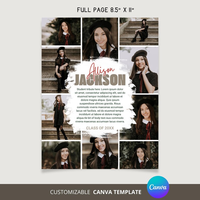 Editable Full Page Graduation Yearbook Ad Template Canva Senior Middle ...