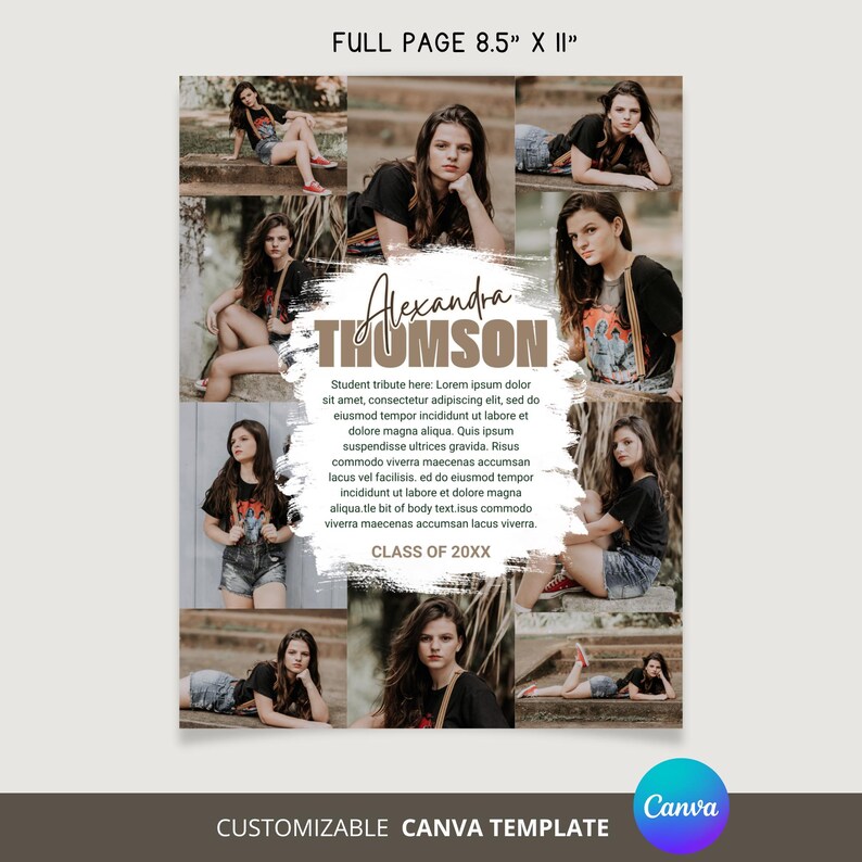 Editable Full Page Graduation Yearbook Ad Template Canva Senior Middle ...
