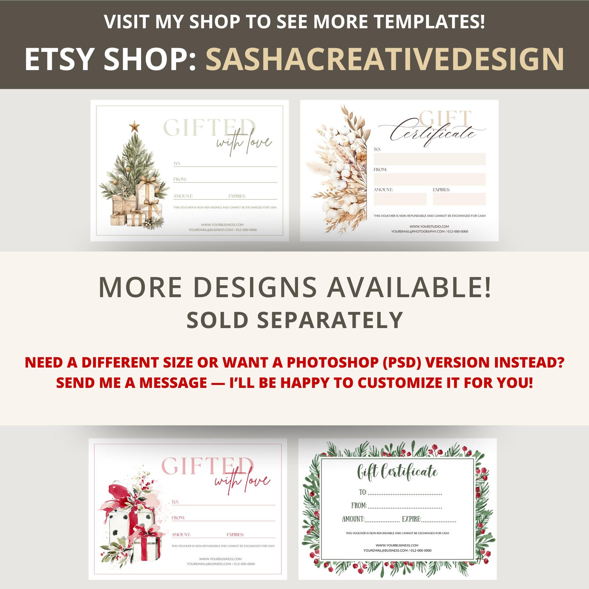 Christmas Gift Certificate Printable Template Gift Voucher Canva ...