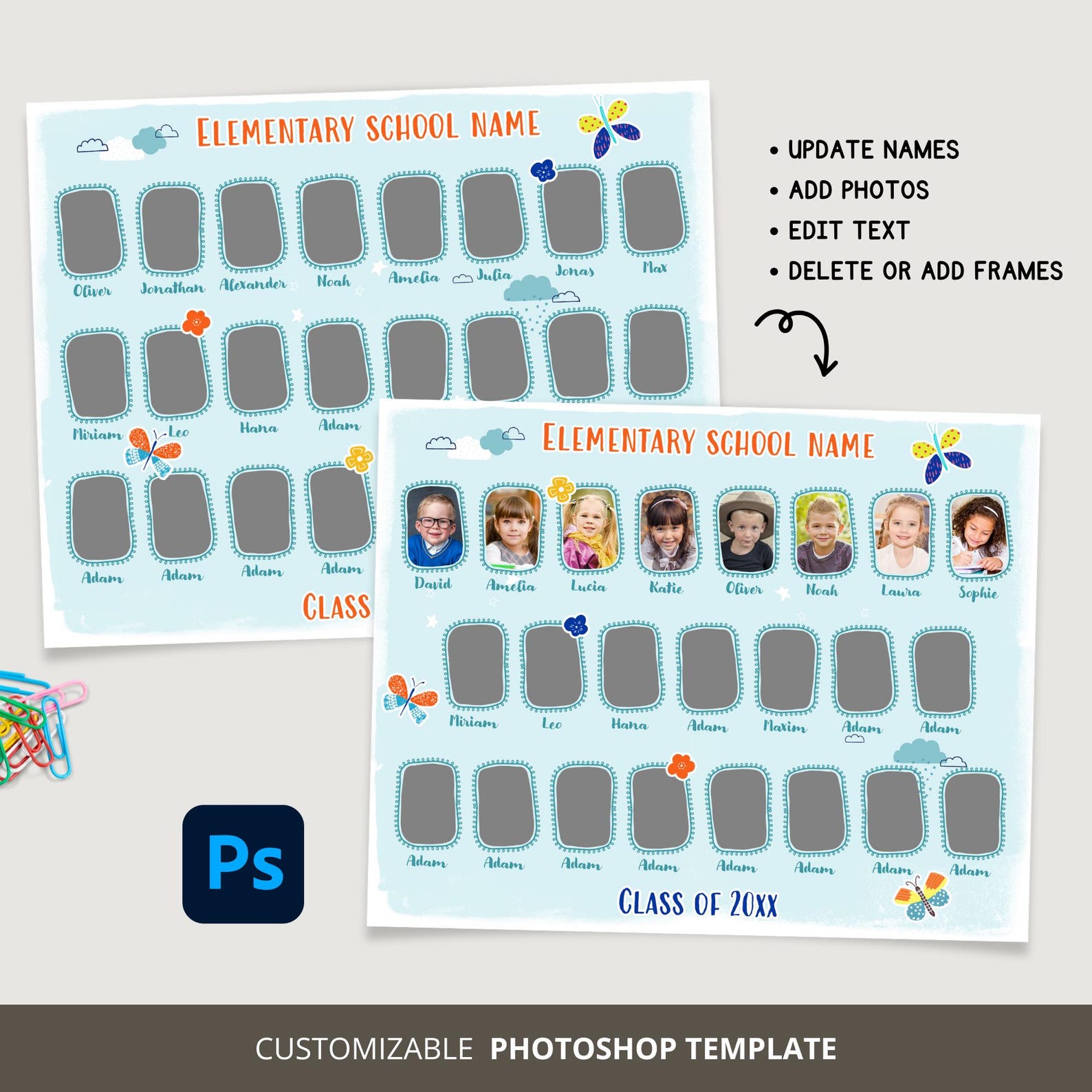School Class Photo Collage Template: Elementary, Kindergarten ...