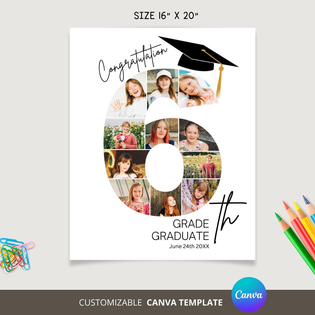 Sixth Grade Graduation Photo Collage Poster: Editable Canva Template ...