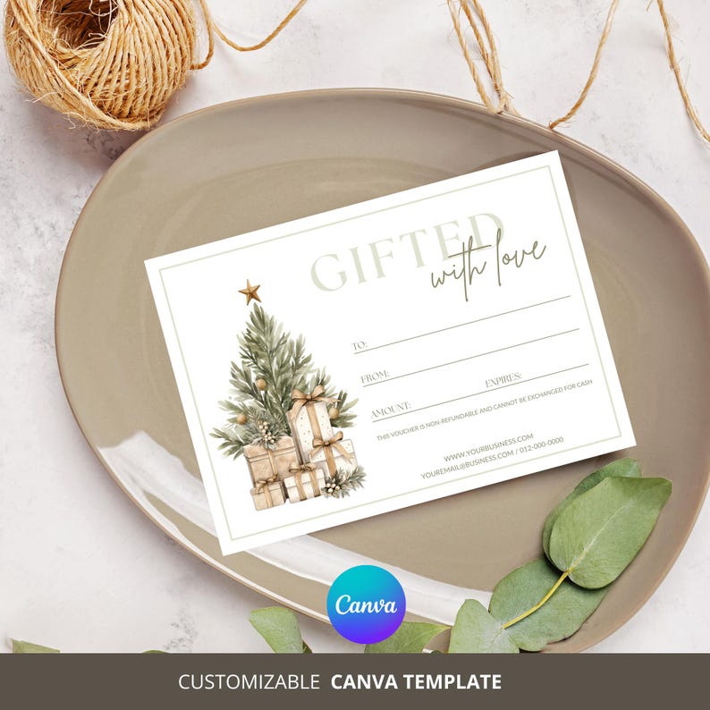 Christmas Gift Certificate Printable Template Gift Voucher Canva ...