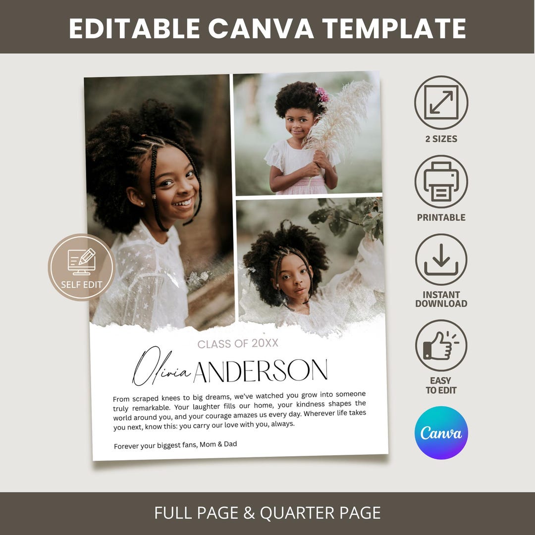 Editable Graduation Yearbook Ad Template, Canva Tribute (digital ...
