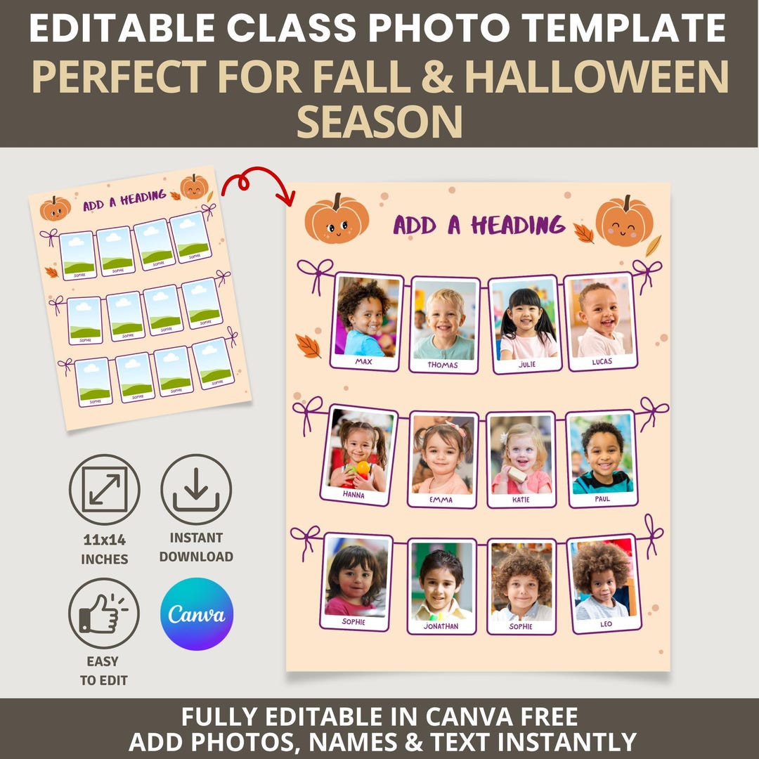 Pumpkin Class Photo Template | Fall Classroom Composite | Editable ...