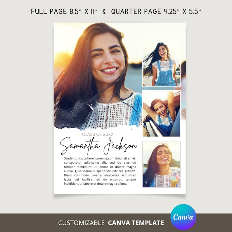 Editable Full Page & Quarter Page Graduation Yearbook Ad Template Canva ...