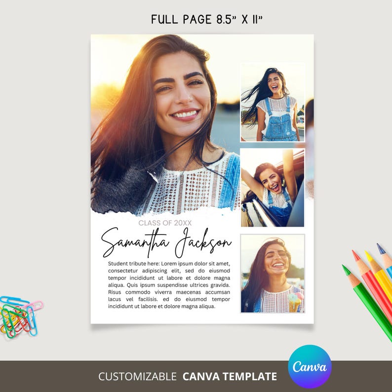 Editable Full Page Graduation Yearbook Ad Template Canva Senior Middle ...