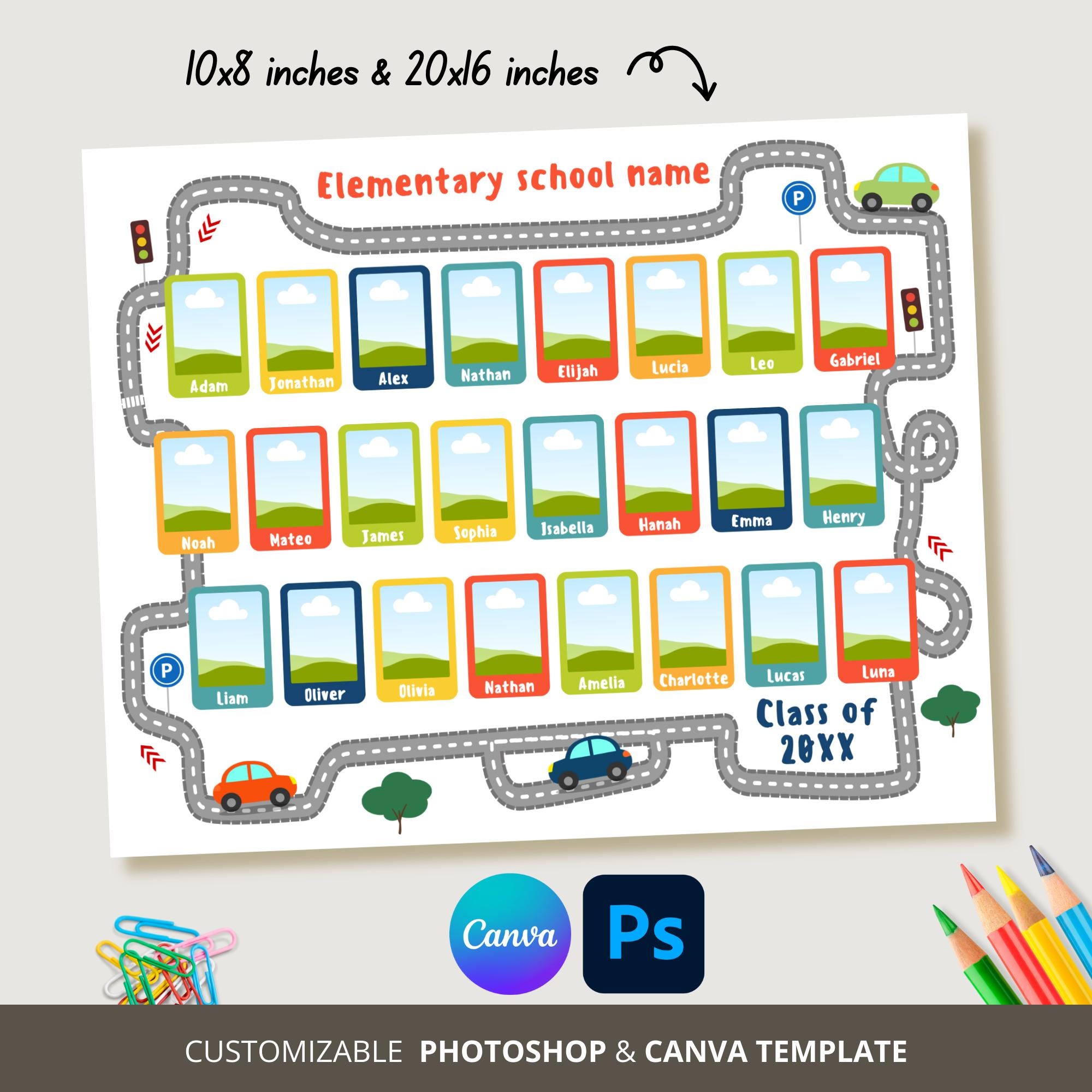 School Class Photo Collage Template: Canva & Photoshop (digital ...