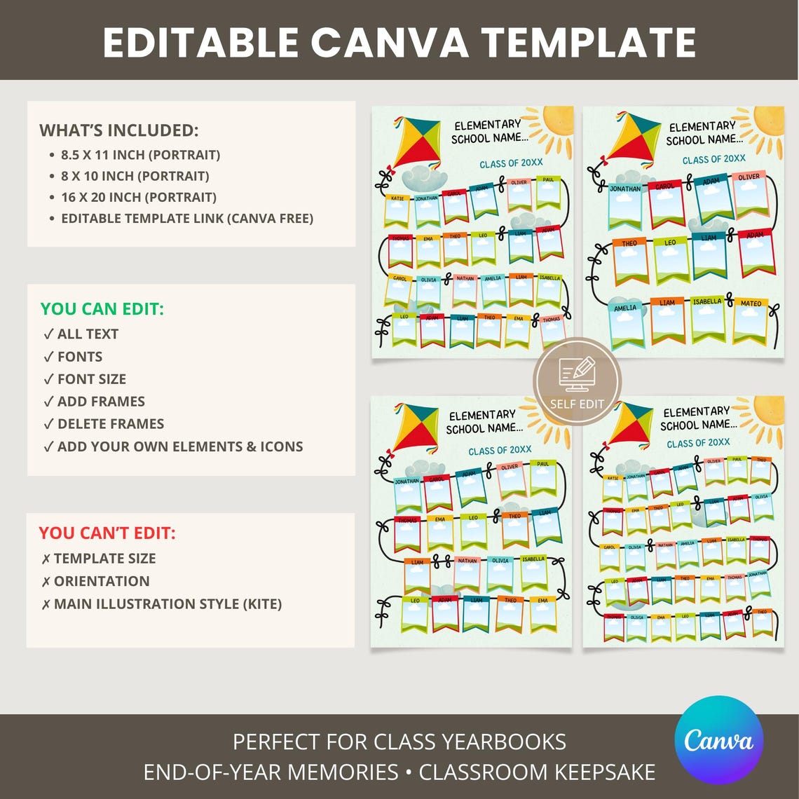 Editable Class Photo Collage Template | Canva Yearbook Page (digital ...