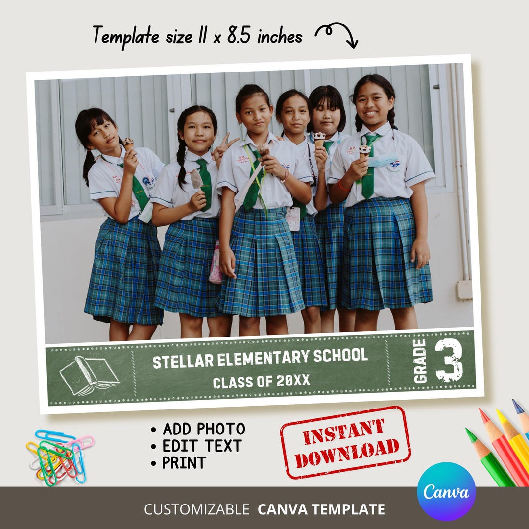 Editable Class Photo Template: School Keepsake, Canva Design (digital ...