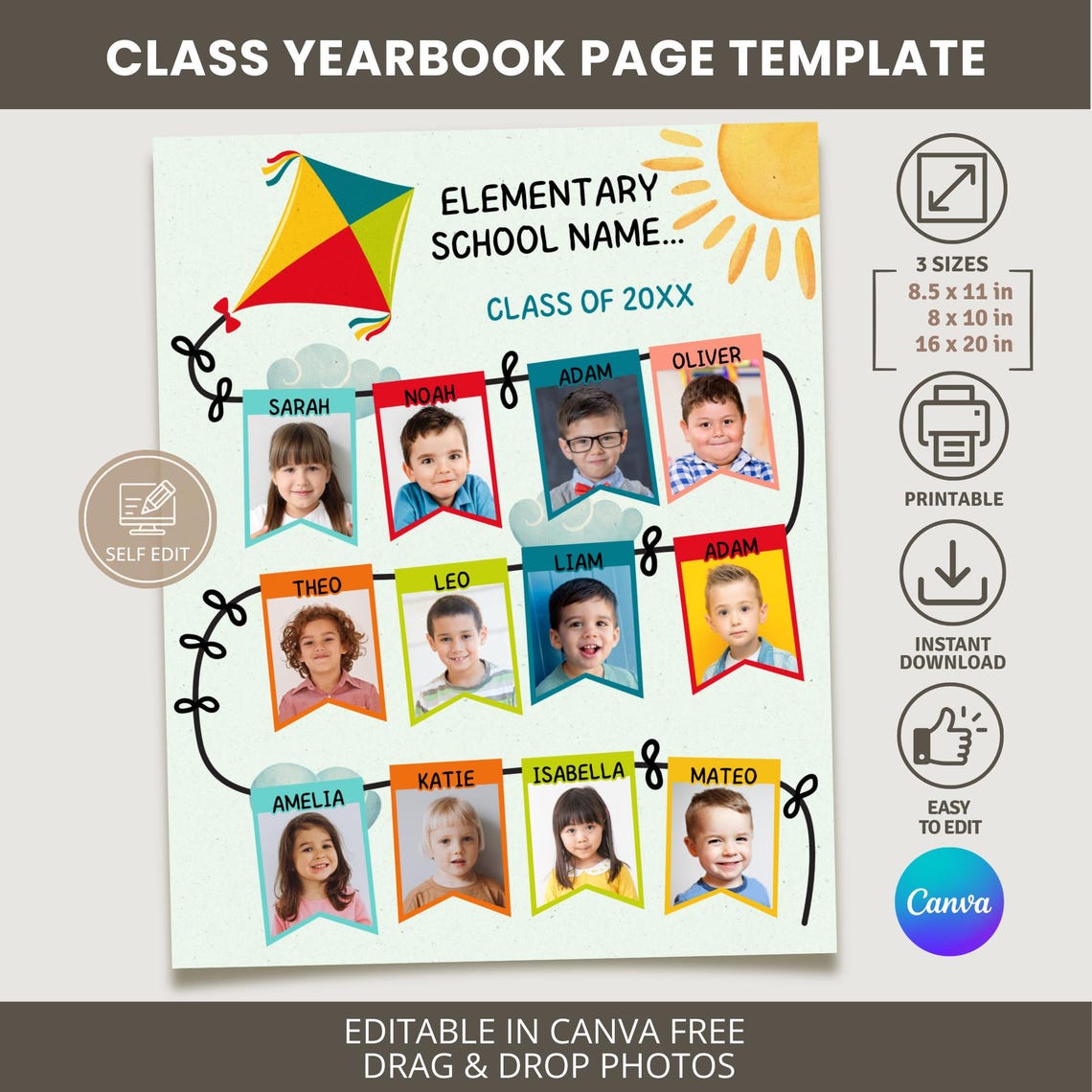 Editable Class Photo Collage Template | Canva Yearbook Page (digital ...