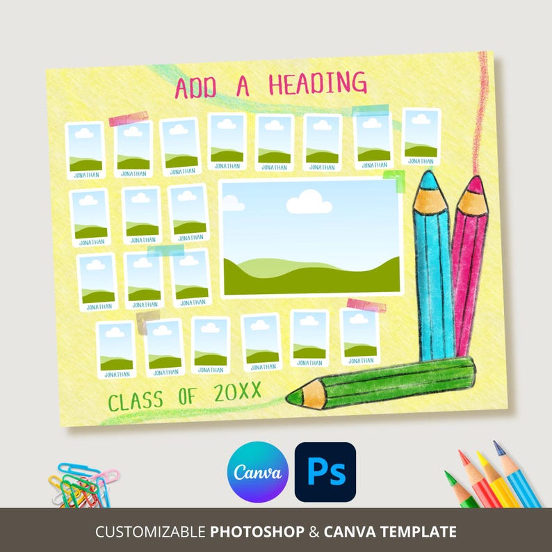 School Class Photo Collage Template: Canva & Photoshop (digital ...