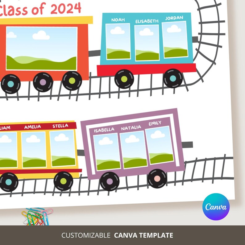 Preschool Class Photo Collage Template: Train Design (CANVA) - Etsy