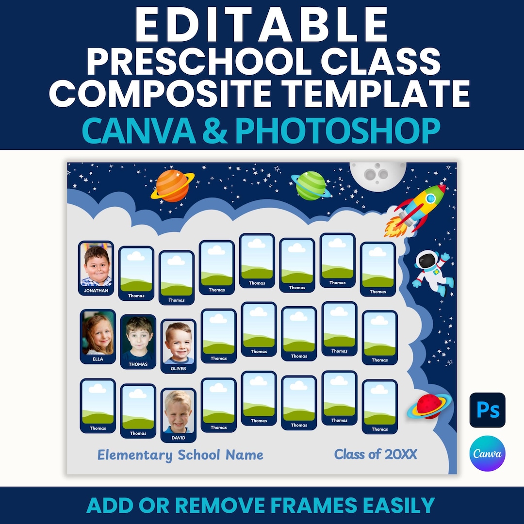 Editable Class Photo Composite Template – Canva & Photoshop – Space ...