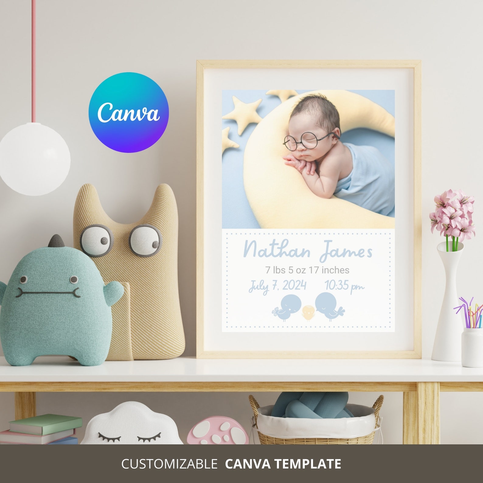 Editable Newborn Poster, Birth Poster Canva Template, Printable Newborn ...