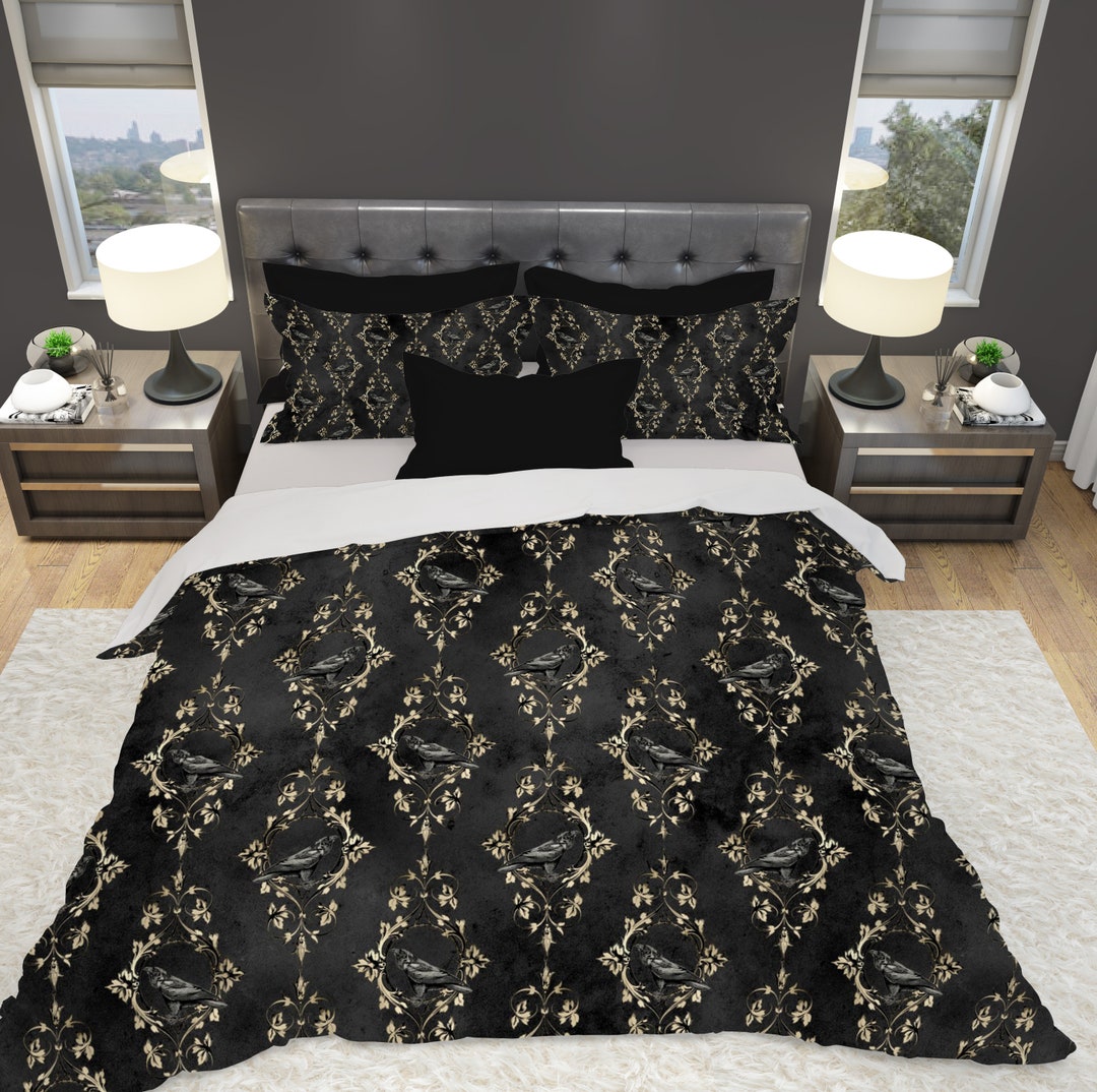 Raven Black Gothic Bedding: Romantic Goth Duvet Cover or Pillow Shams ...