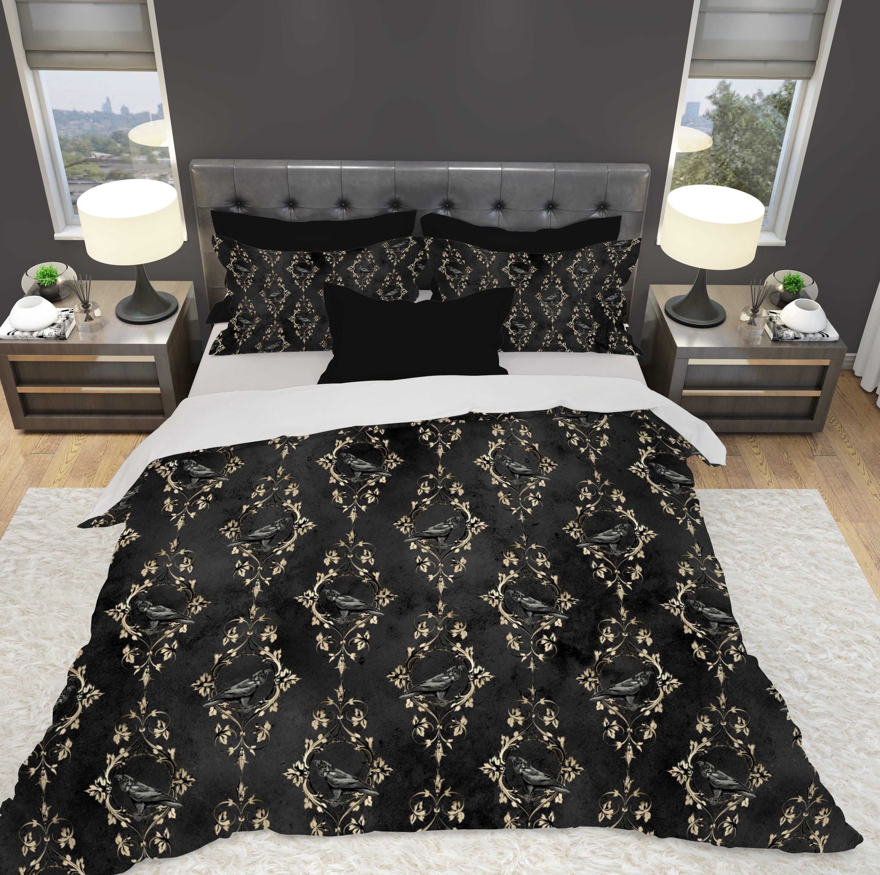 Raven Black Gothic Bedding: Romantic Goth Duvet Cover With - Etsy