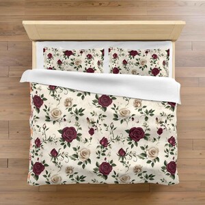 Floral Duvet Cover: Vintage Roses and Lace Print, Romantic Cottagecore ...