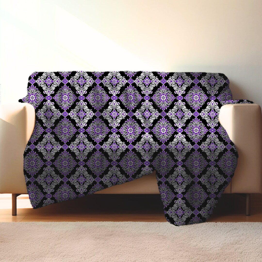 Purple & White Damask Throw Blanket for Couch: Gothic Elegance Home ...