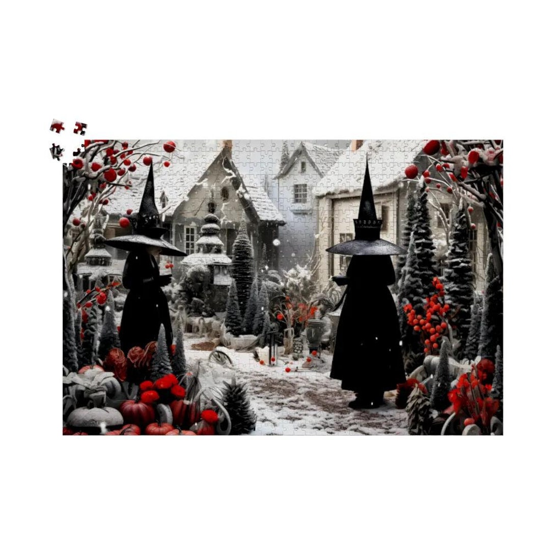 Season's Shift Witch Jigsaw Puzzle: Enchanting Black & White Winter ...