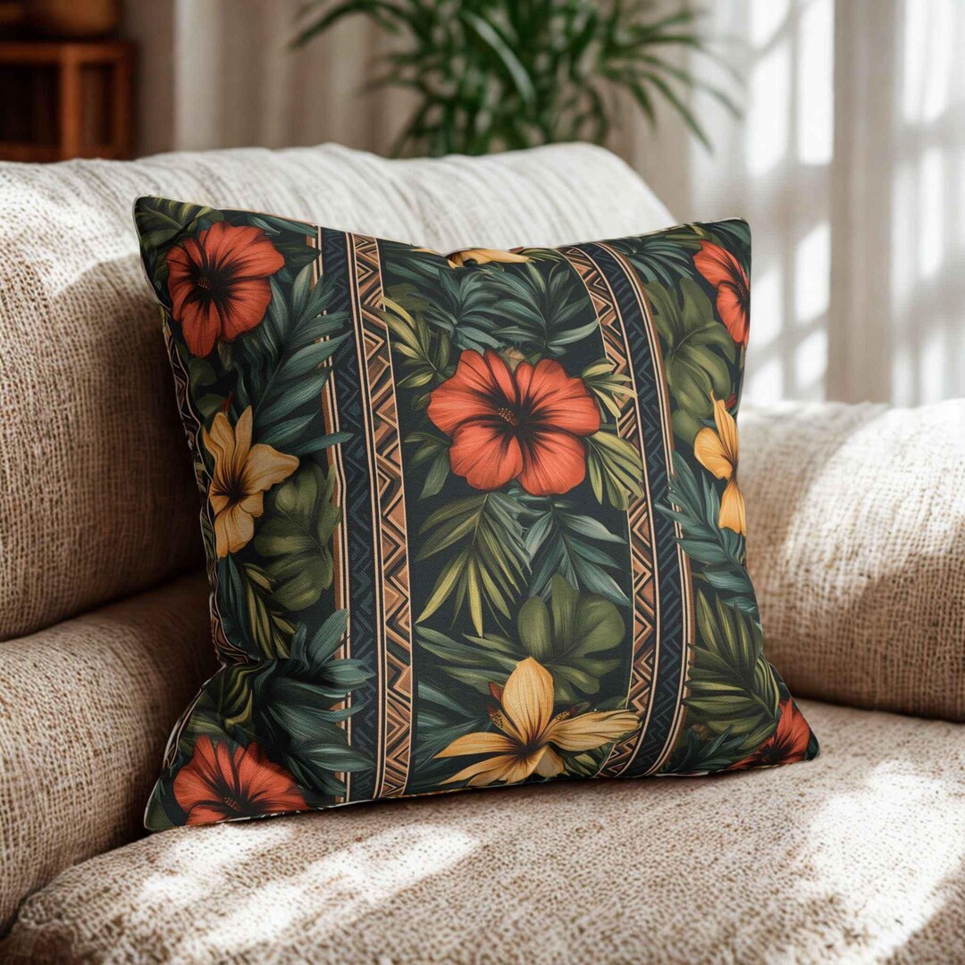 Tropical Floral Throw Pillow: 16 18 20 Inch, Exotic Hawaiian Decor ...