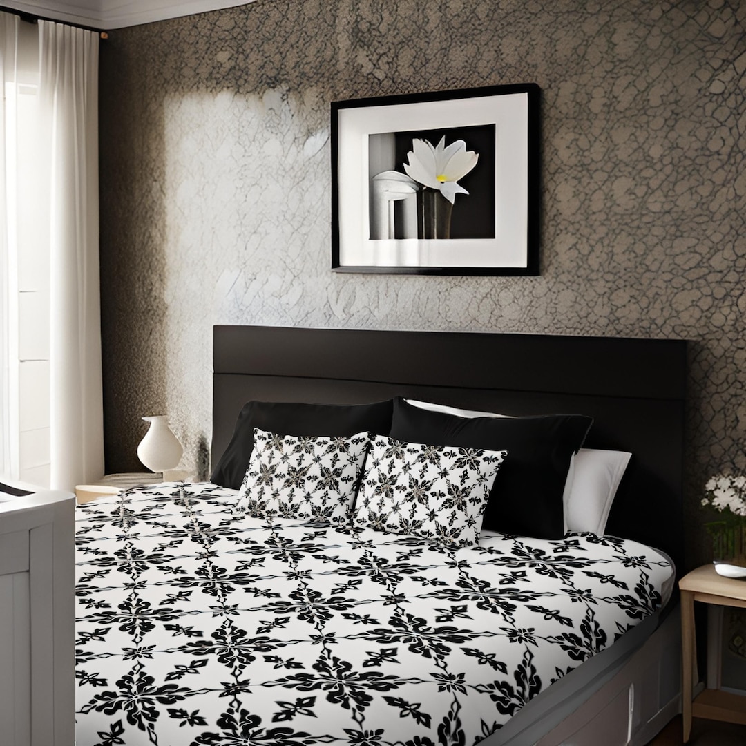 Black and White Damask Duvet Cover Set: Modern Goth Bedding With a ...