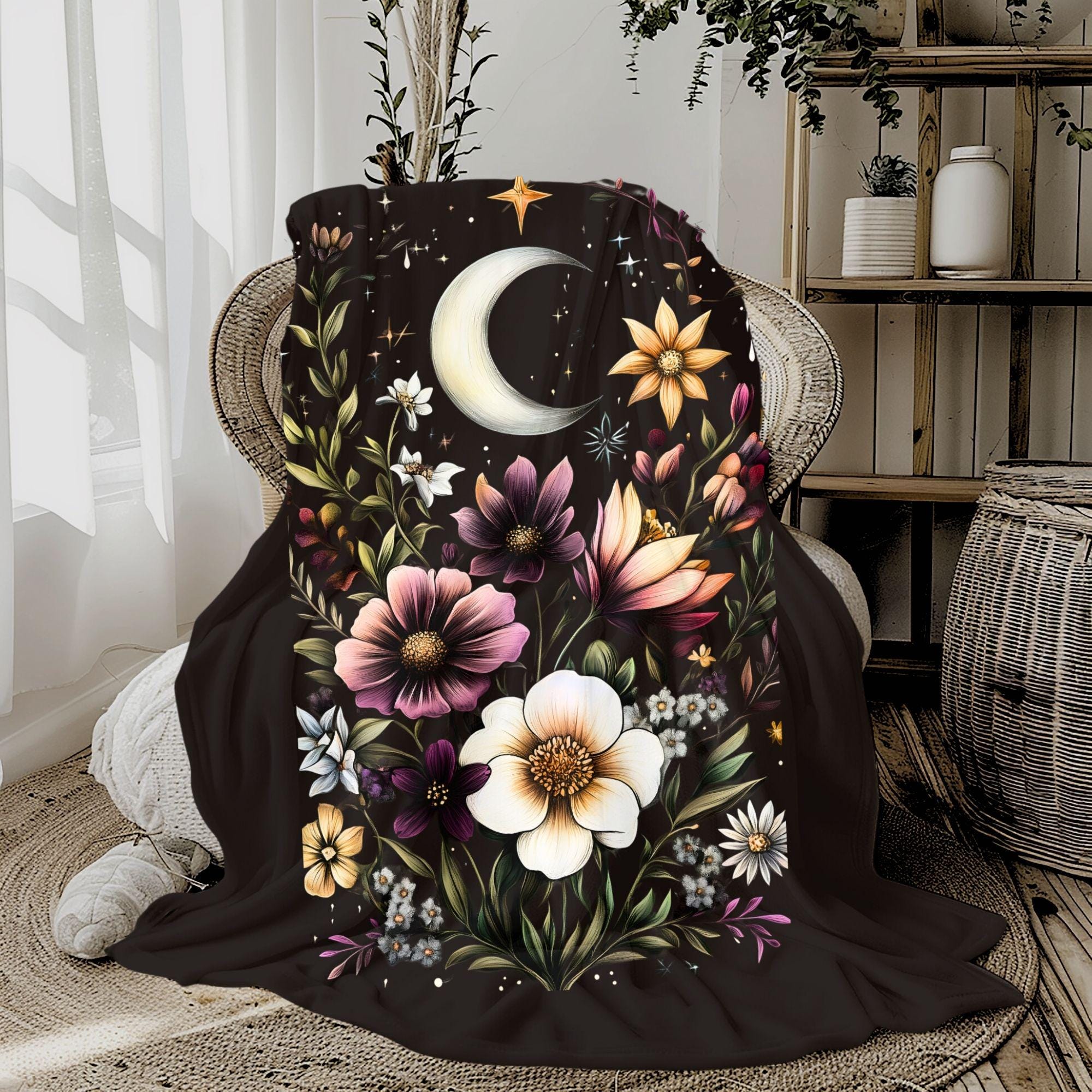 Cottagecore Blanket: Celestial Home Decor, Whimsical Florals for Cozy ...