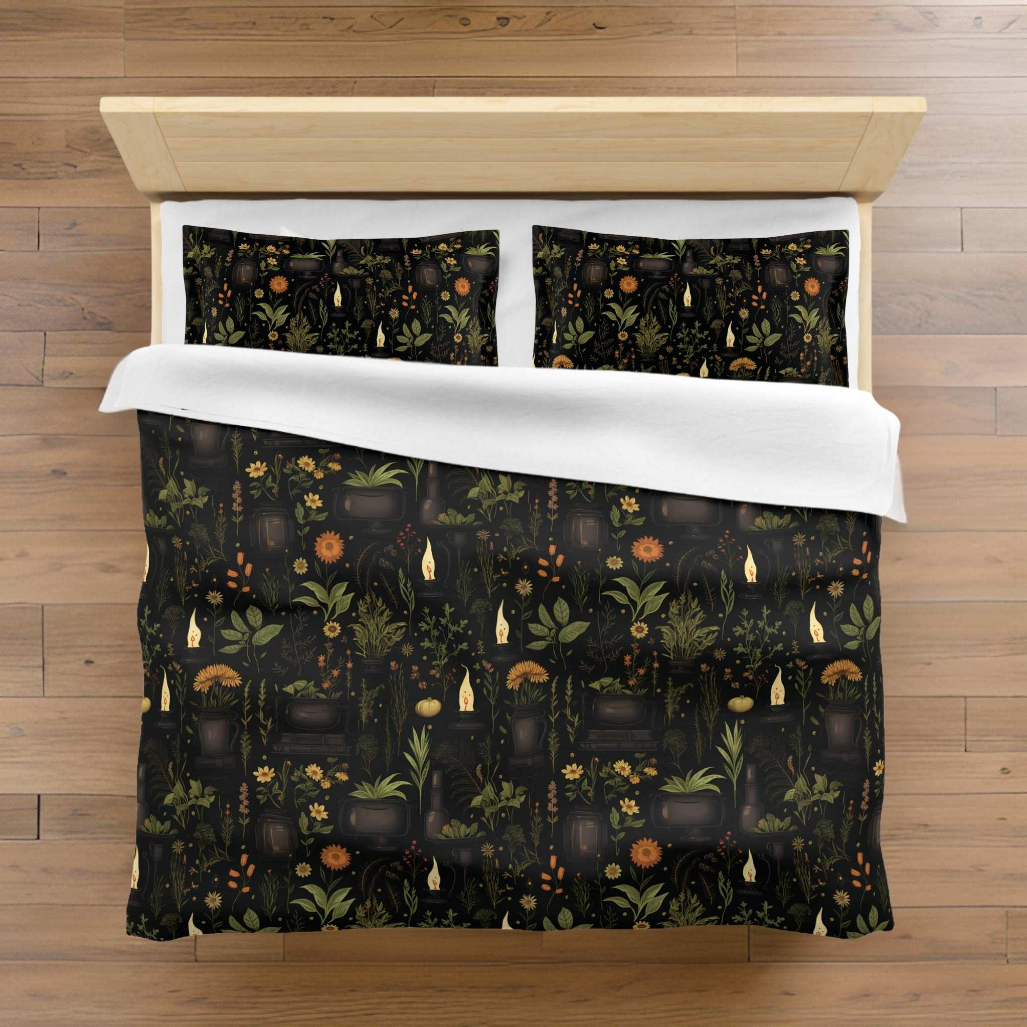 Witchy Duvet Cover: Mystical Floral Print, Gothic Home Decor, Herbal ...
