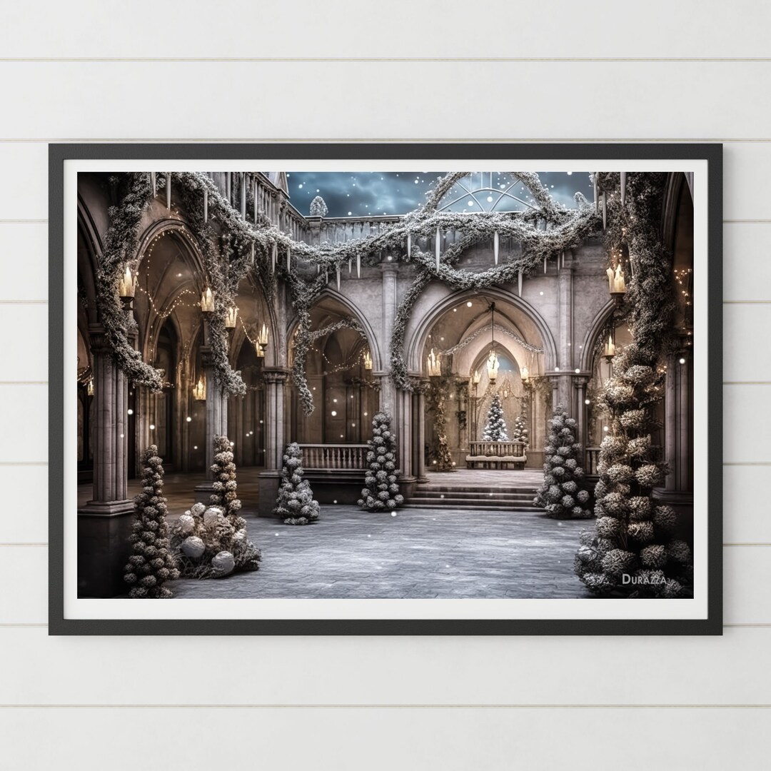 White Medieval Courtyard Satin Art Print: A Mystical Castle Retreat ...