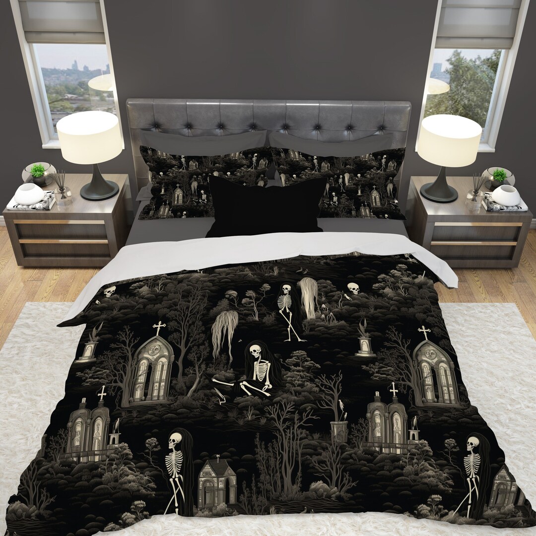 Walking Graveyard Duvet Cover or Pillow Shams for Skeleton Bedroom ...